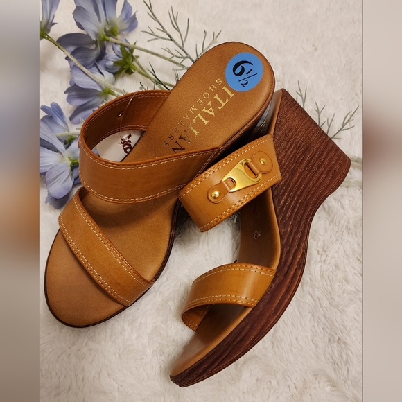 Italian Shoemakers | Shoes | Italian Brown Wedge Sandals With Gold ...